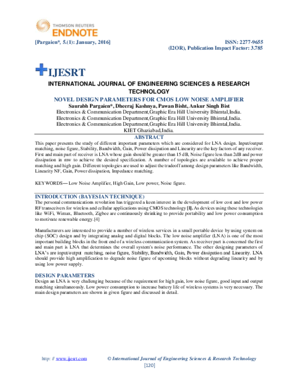 (PDF) Technology Novel Design Parameters for Cmos Low Noise Amplifier