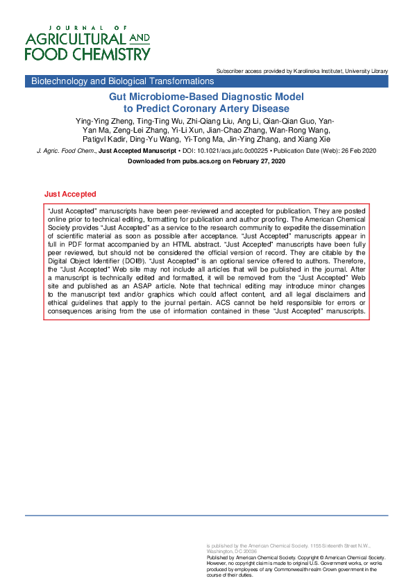 (PDF) Gut Microbiome-Based Diagnostic Model to Predict Coronary Artery ...
