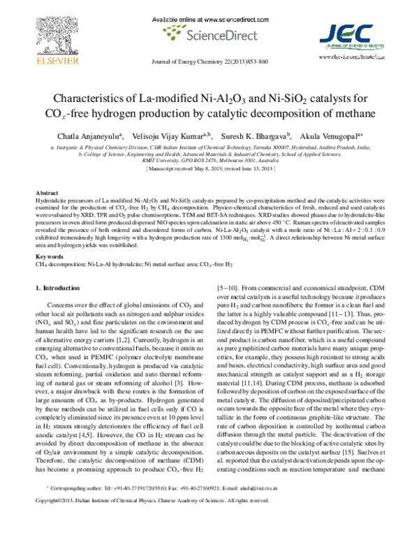 (PDF) Characteristics of La-modified Ni-Al2O3 and Ni-SiO2 catalysts for COx-free hydrogen ...