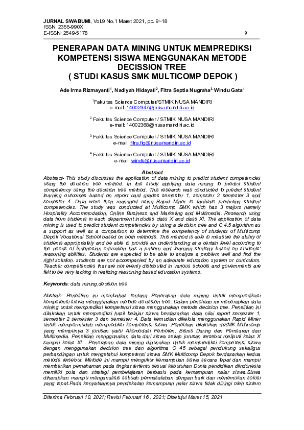(PDF) Penerapan Data Mining Untuk Memprediksi Kompetensi Siswa Menggunakan Metode Decission Tree ...