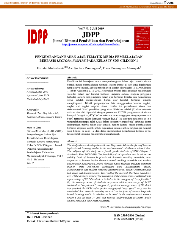 (PDF) Pengembangan Bahan Ajar Tematik Media Pembelajaran Berbasis Lectora Inspire Pada Kelas IV ...