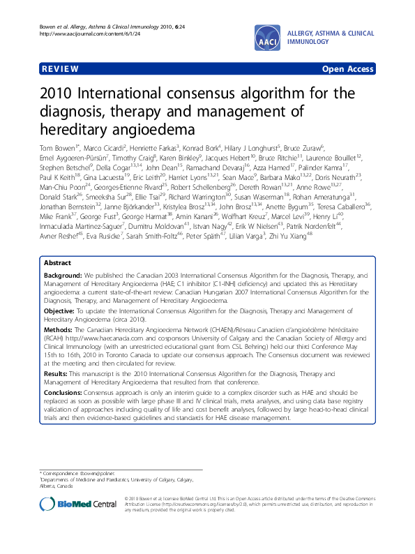 (PDF) 2010 International consensus algorithm for the diagnosis, therapy ...