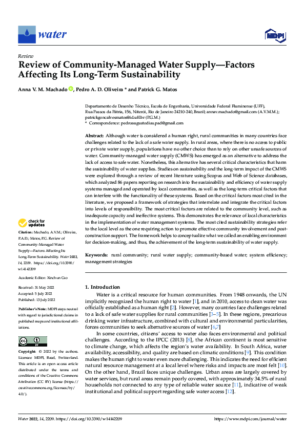 (PDF) Review of Community-Managed Water Supply—Factors Affecting Its ...