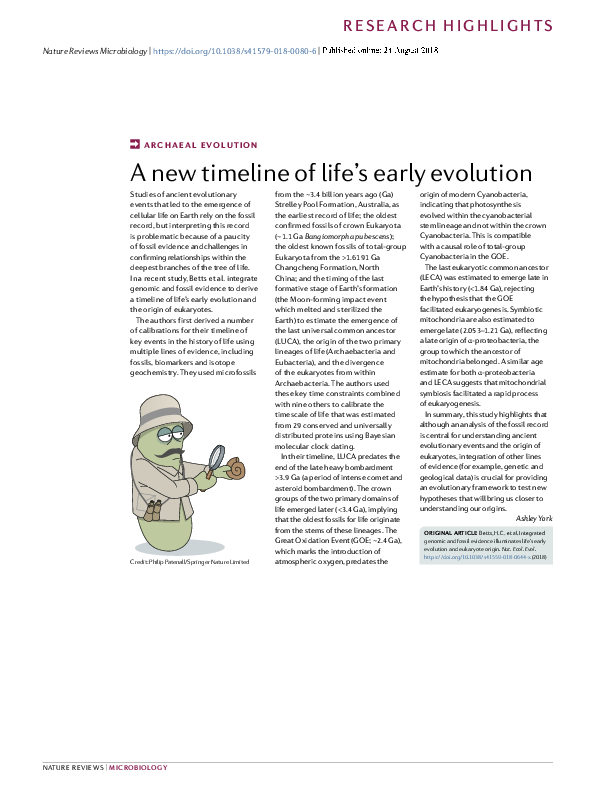 (PDF) A new timeline of life’s early evolution