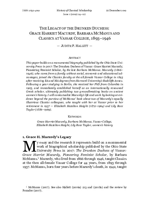 (PDF) The Legacy of the Drunken Duchess: Grace Harriet Macurdy, Barbara ...
