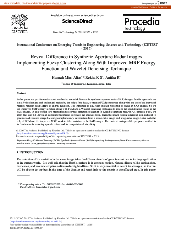 Pdf Reveal Difference In Synthetic Aperture Radar Images Implementing Fuzzy Clustering Along