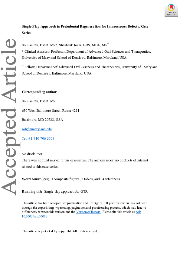 (PDF) Single‐Flap Approach in Periodontal Regeneration for Intraosseous ...