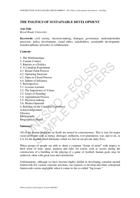(PDF) Politics of Sustainable Development
