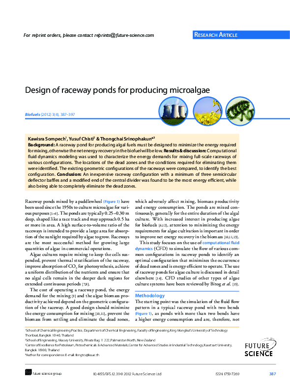 (PDF) Design of raceway ponds for producing microalgae