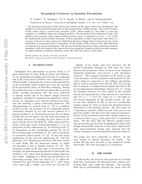 (PDF) Dynamical crossover in invasion percolation