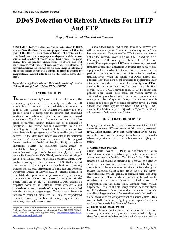 (PDF) DDoS Detection Of Refresh Attacks For HTTP And FTP