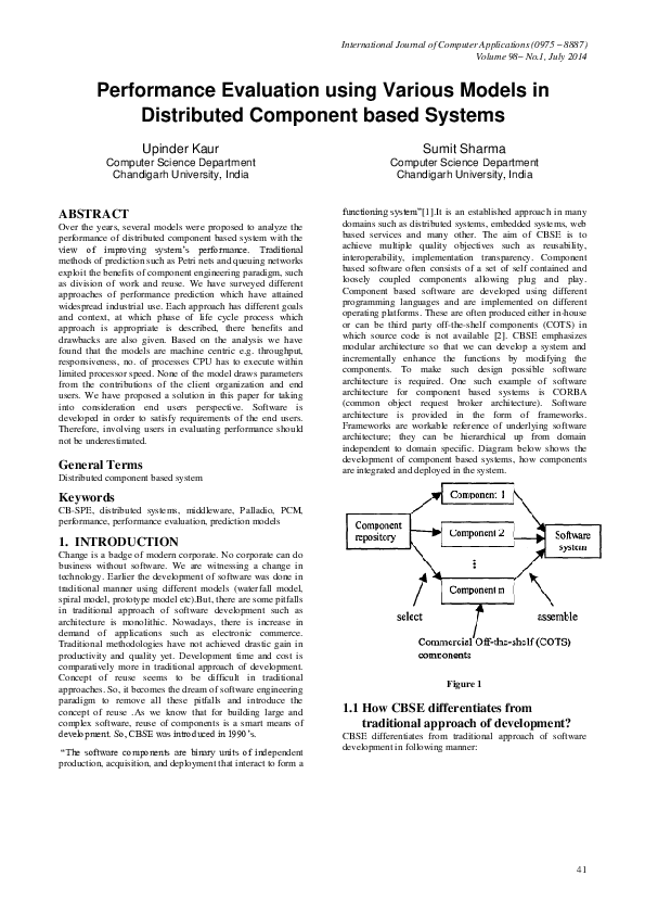 Pdf Performance Evaluation Using Various Models In Distributed Component Based Systems