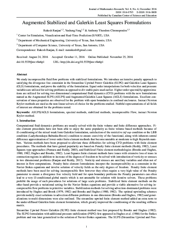 (PDF) Augmented Stabilized and Galerkin Least Squares Formulations
