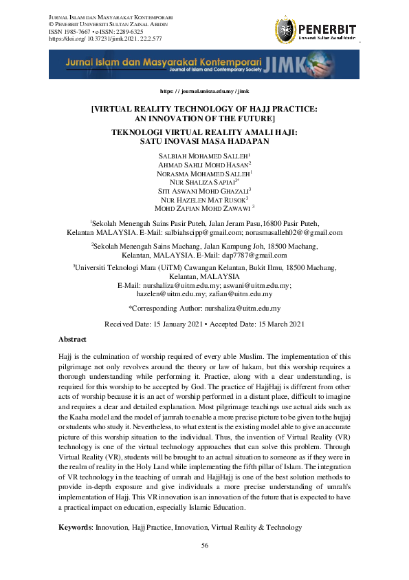 (PDF) [Virtual Reality Technology of Hajj Practice: An Innovation of ...