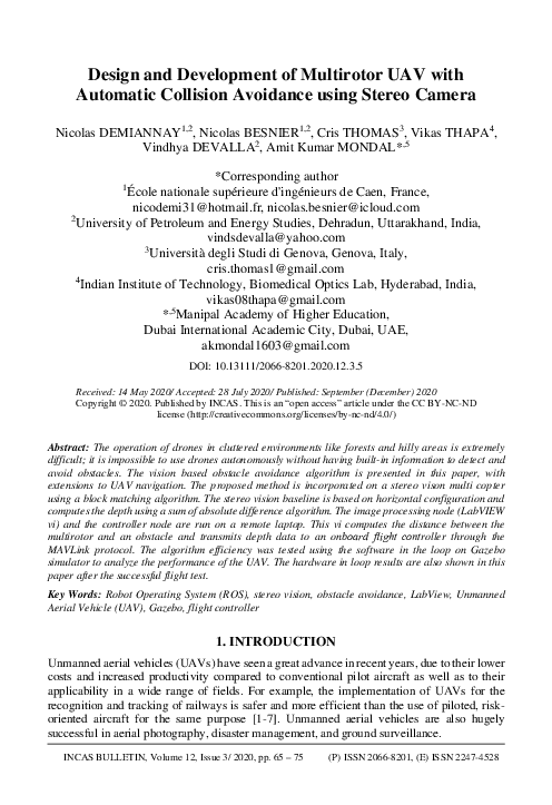 (PDF) Multirotor UAV Collision Avoidance via Stereo Vision