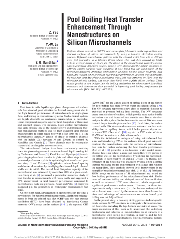 (PDF) Pool Boiling Heat Transfer Enhancement Through Nanostructures on Silicon Microchannels