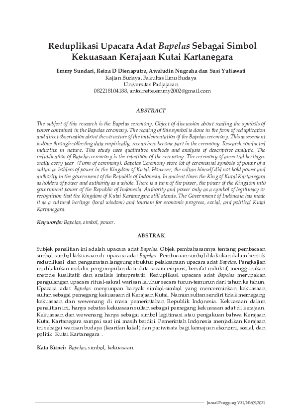 (PDF) Reduplikasi Upacara Adat Bapelas Sebagai Simbol Kekuasaan ...