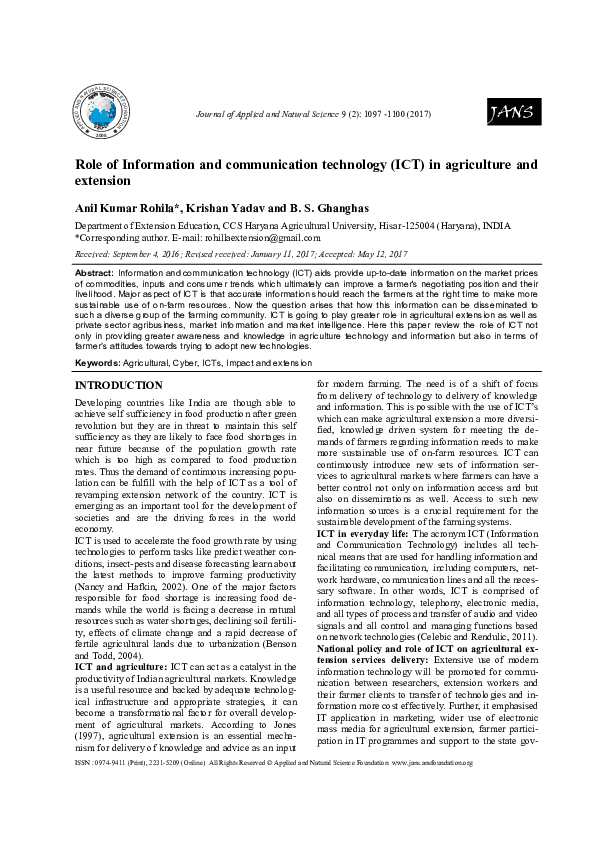 (PDF) Role of Information and communication technology (ICT) in agriculture and extension
