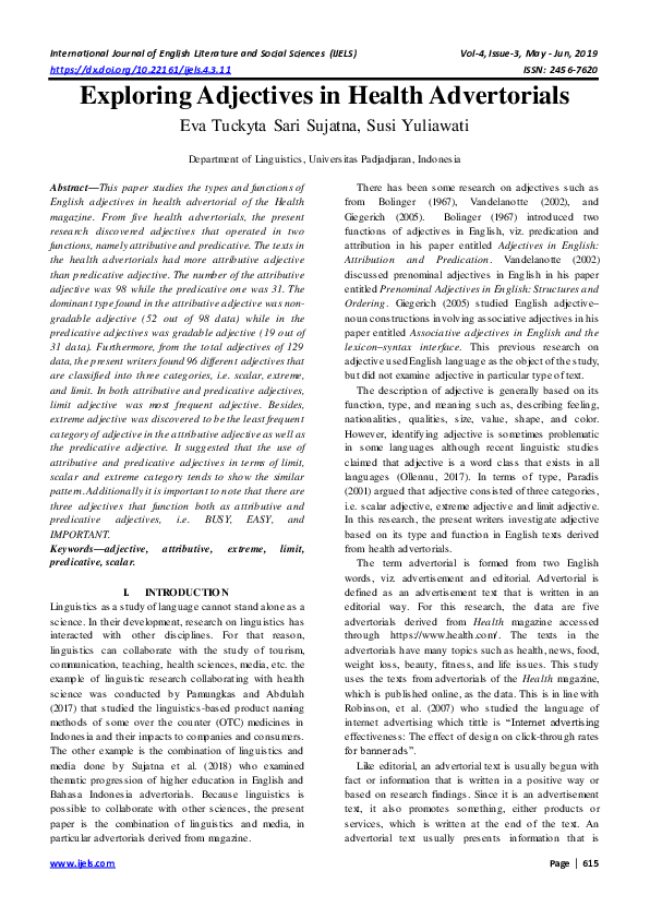 (PDF) Exploring Adjectives in Health Advertorials