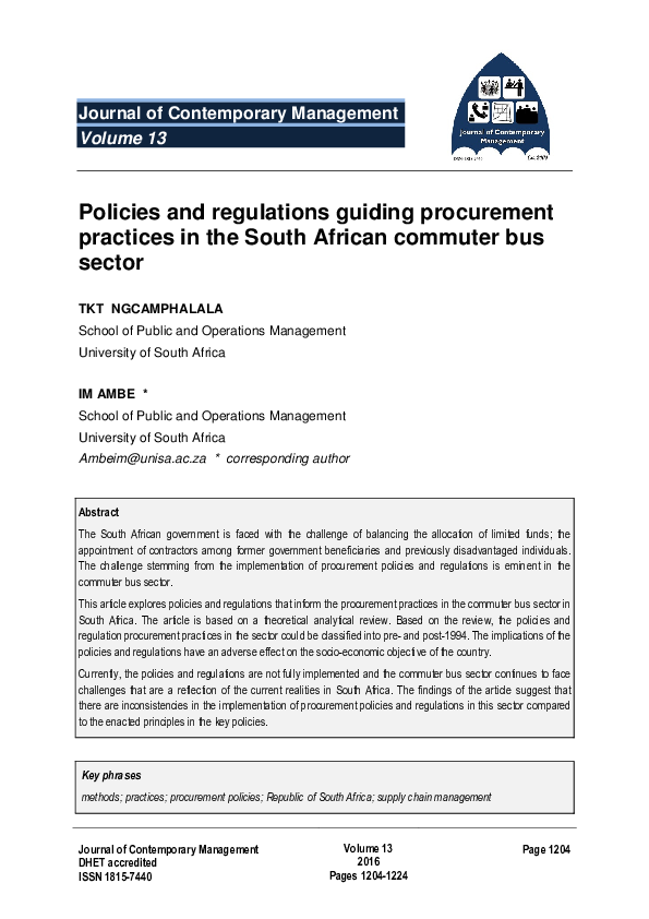 (PDF) Policies and regulations guiding procurement practices in the ...