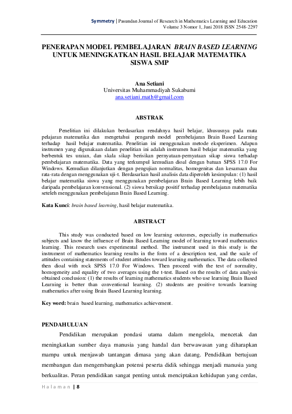 (PDF) Penerapan Model Pembelajaran Brain Based Learning Dan Model ...