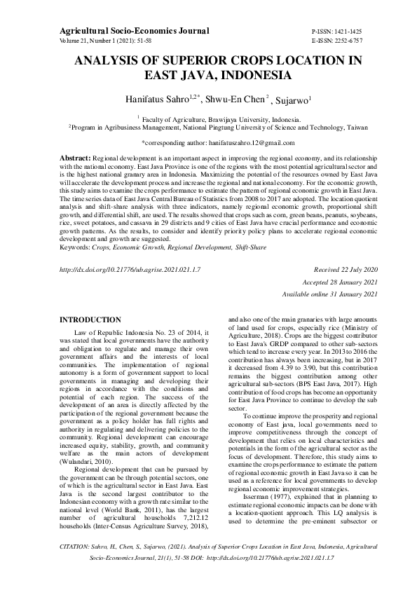 (PDF) Analysis of Superior Crops Location in East Java, Indonesia
