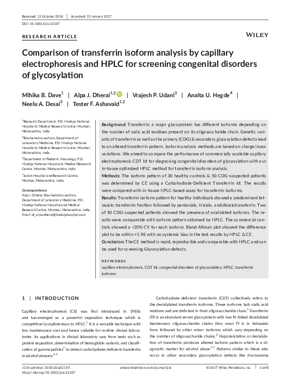 (PDF) Comparison of transferrin isoform analysis by capillary ...
