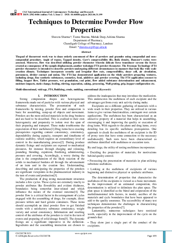 (PDF) Techniques to Determine Powder Flow Properties