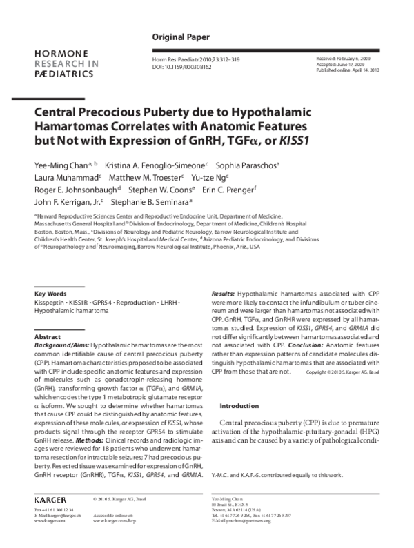 (PDF) Central precocious puberty due to hypothalamic hamartoma in a 7 ...