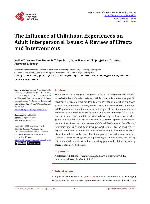 (PDF) The Influence of Childhood Experiences on Adult Interpersonal ...