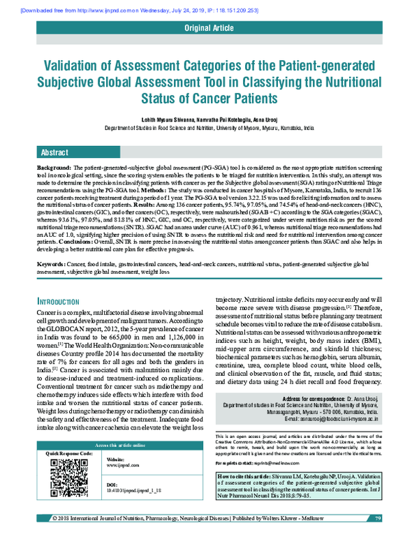 (PDF) Validation of assessment categories of the patient-generated subjective global assessment ...