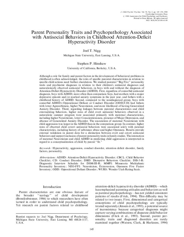 (PDF) Parent Personality Traits and Psychopathology Associated with Antisocial Behaviors in ...