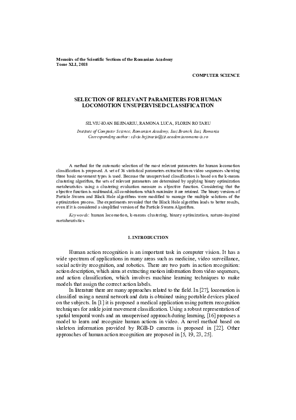 (PDF) Selection of Relevant Parameters for Human Locomotion Unsupervised Classification