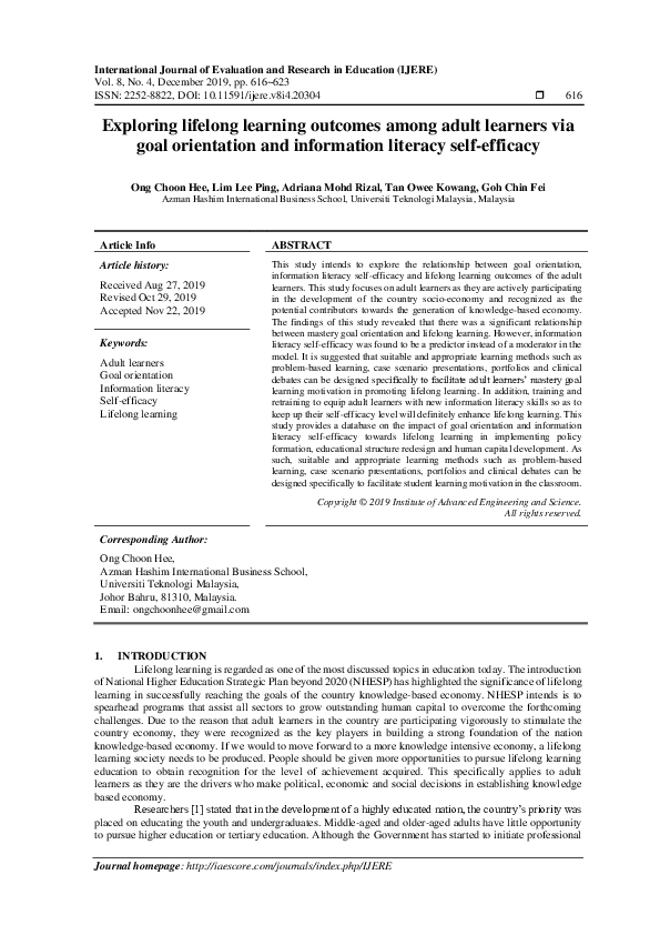 (PDF) Exploring lifelong learning outcomes among adult learners via ...