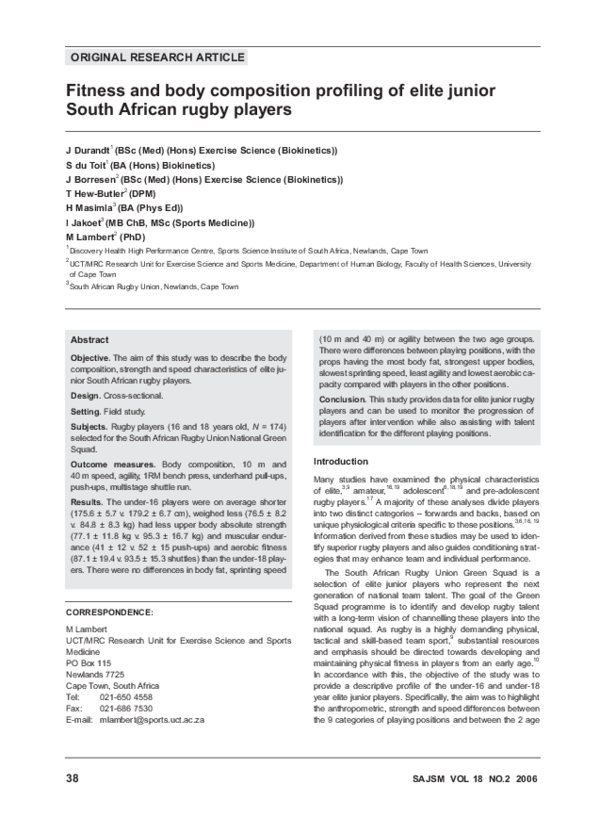 (PDF) Fitness and body composition profiling of elite junior South ...