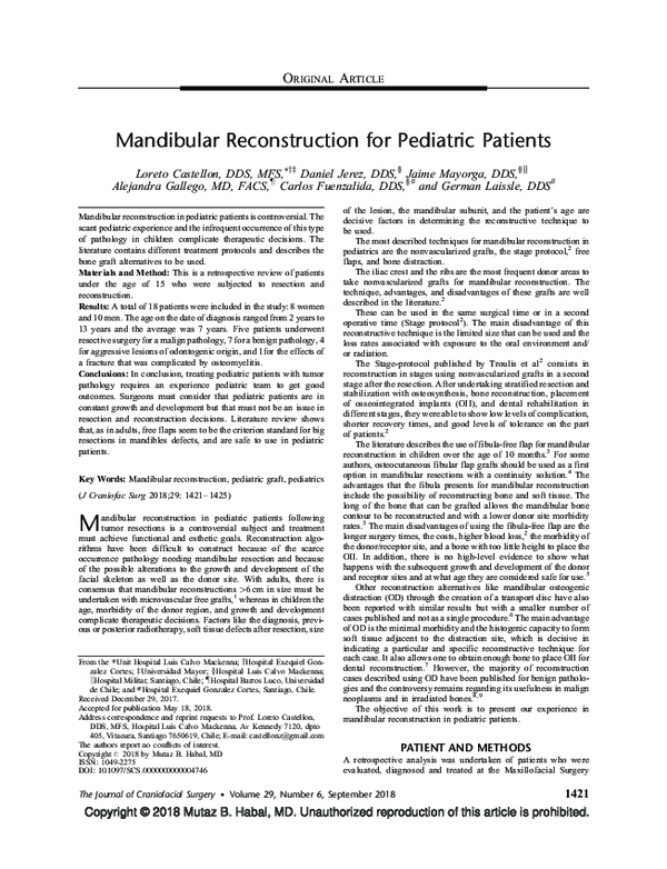 (PDF) Mandibular Reconstruction for Pediatric Patients