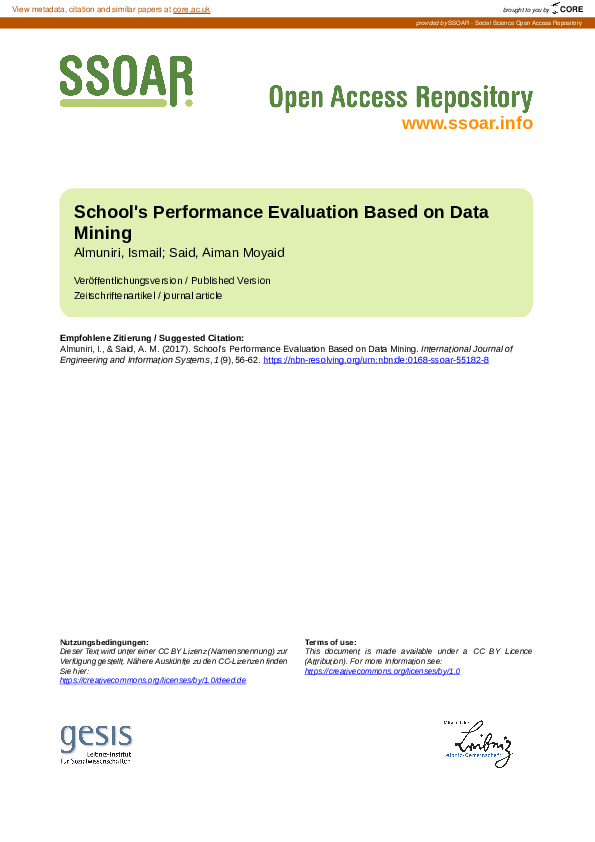 (PDF) School's Performance Evaluation Based on Data Mining