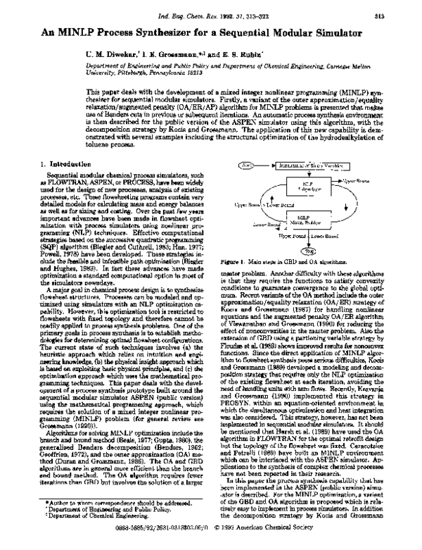 (PDF) An MINLP process synthesizer for a sequential modular simulator