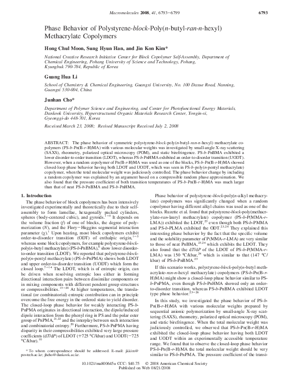 (PDF) Phase Behavior of Polystyrene- block -Poly( n -butyl- ran - n ...