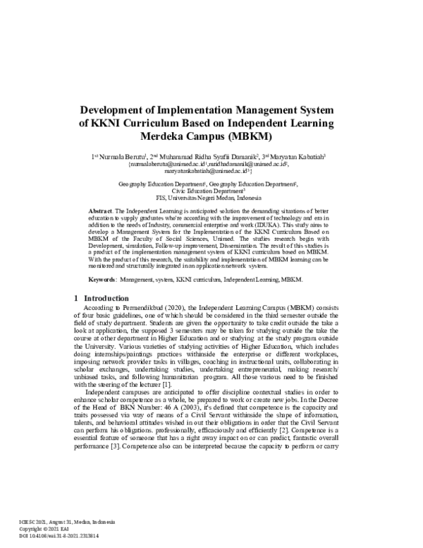 (PDF) Development of Implementation Management System of KKNI Curriculum Based on Independent ...