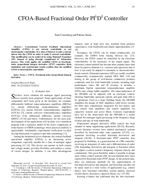 Pdf Cfoa Based Fractional Order Piλdδ Controller
