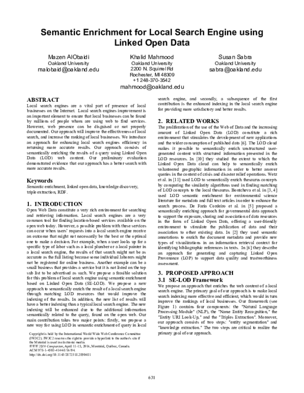 Pdf Semantic Enrichment For Local Search Engine Using Linked Open Data