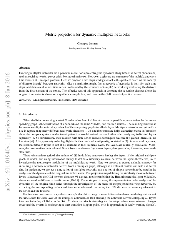 (PDF) Metric projection for dynamic multiplex networks