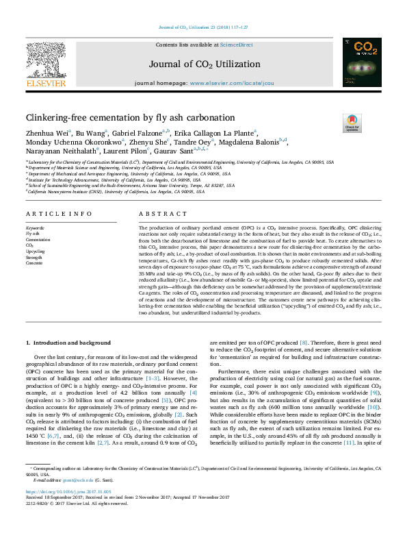 (PDF) Clinkering-free cementation by fly ash carbonation