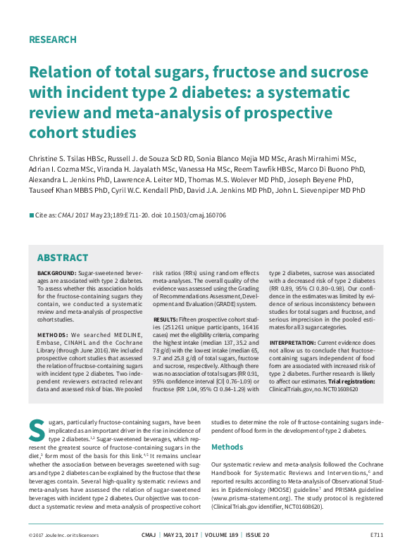 (PDF) Relation of total sugars, fructose and sucrose with incident type ...