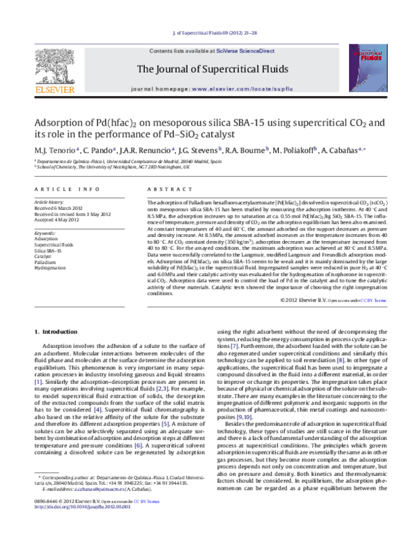 (PDF) Adsorption of Pd(hfac)2 on mesoporous silica SBA-15 using supercritical CO2 and its role ...