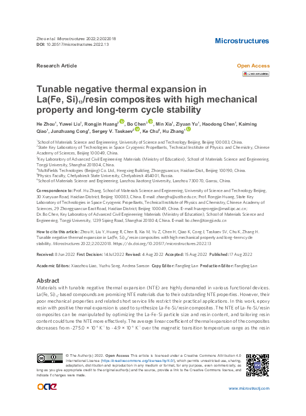 (PDF) Tunable negative thermal expansion in La(Fe, Si)13/resin ...