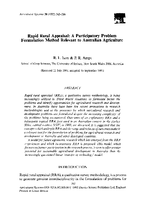 (PDF) Rapid rural appraisal: A participatory problem formulation method ...