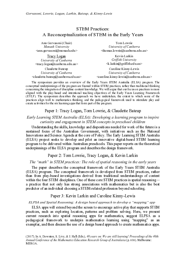 (PDF) STEM Practices: A Reconceptualization of STEM in the Early Years