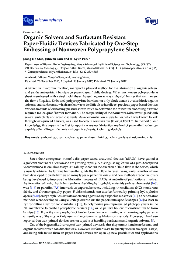 (PDF) Organic Solvent and Surfactant Resistant Paper-Fluidic Devices ...
